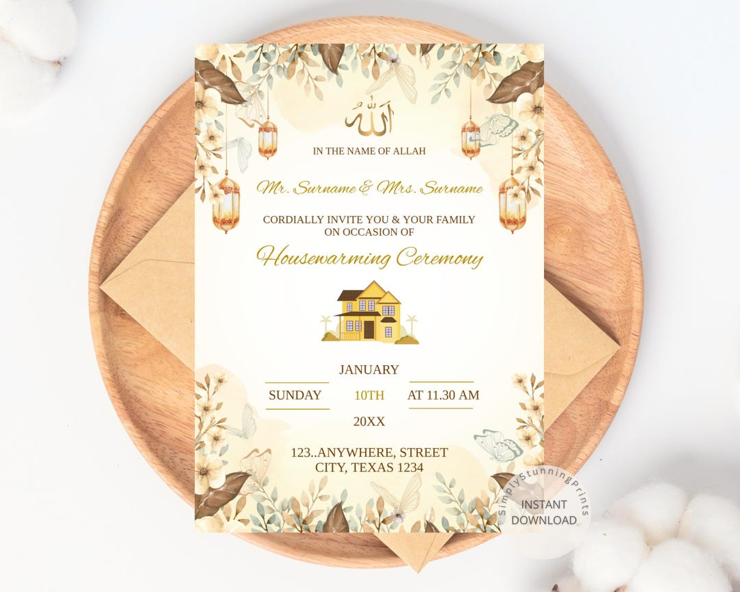 Muslim House Warming Invitation Card | Housewarming Party Invite ...