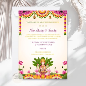 Varalakshmi Vratham Invitation: South Indian Lakshmi Pooja (digital ...