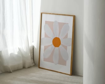 Daisy Print, Flower Poster, Retro Prints, Flower Wall Decor, Daisy Wall ...