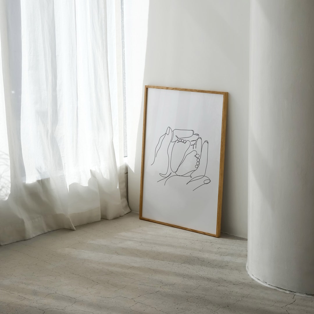 Black and White Fine Line Baby Feet Print, Nursery Art, Kids Room or ...