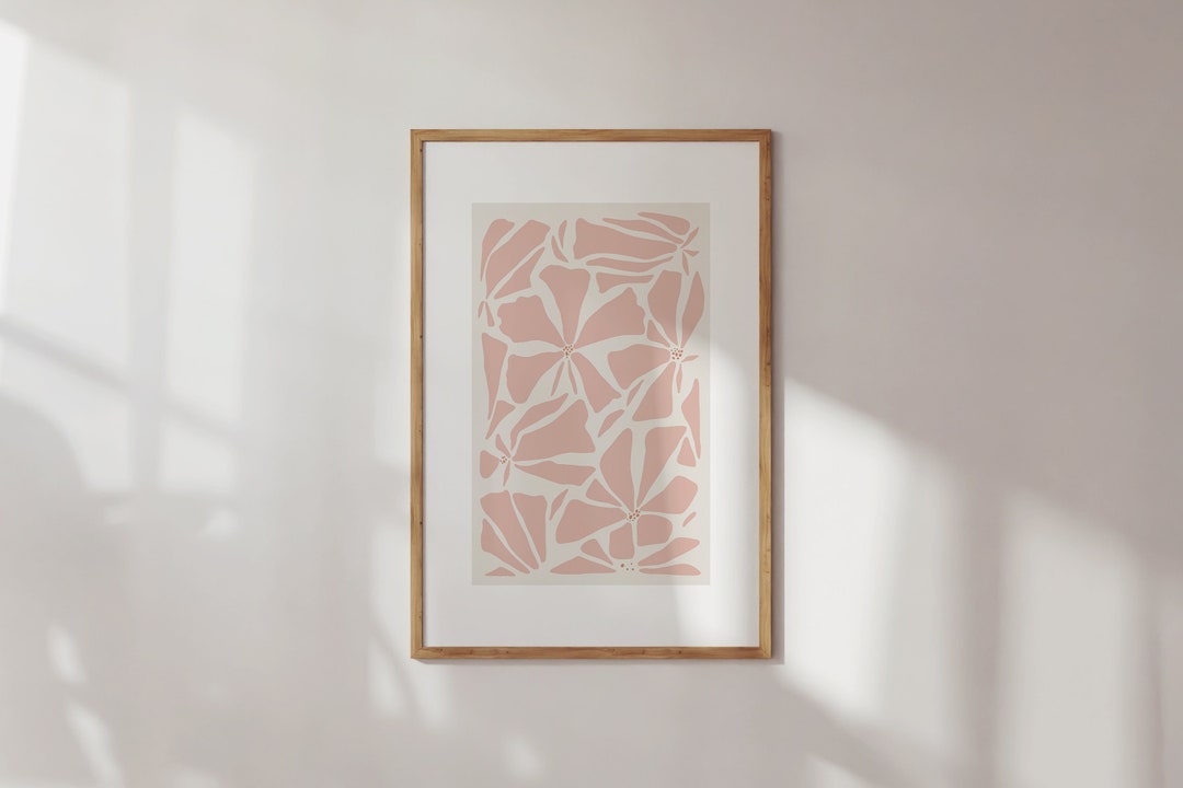 Pink Abstract Floral Prints, Dusky Rose Pink Flower Wall Art, Botanical ...