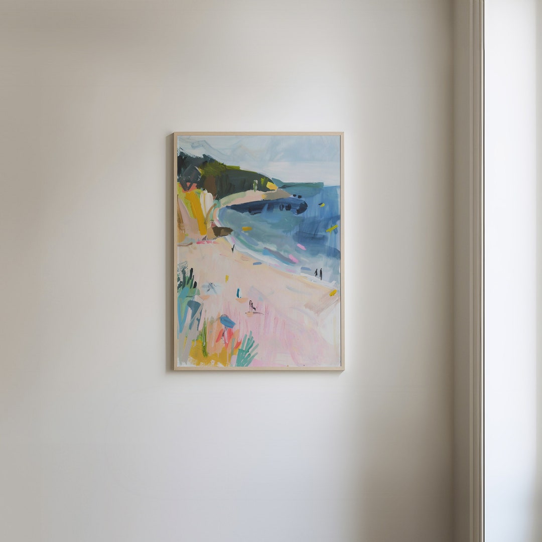 Coastal Beach Digital Print, Soft Summer Tones, Ocean Art, Modern Wall ...