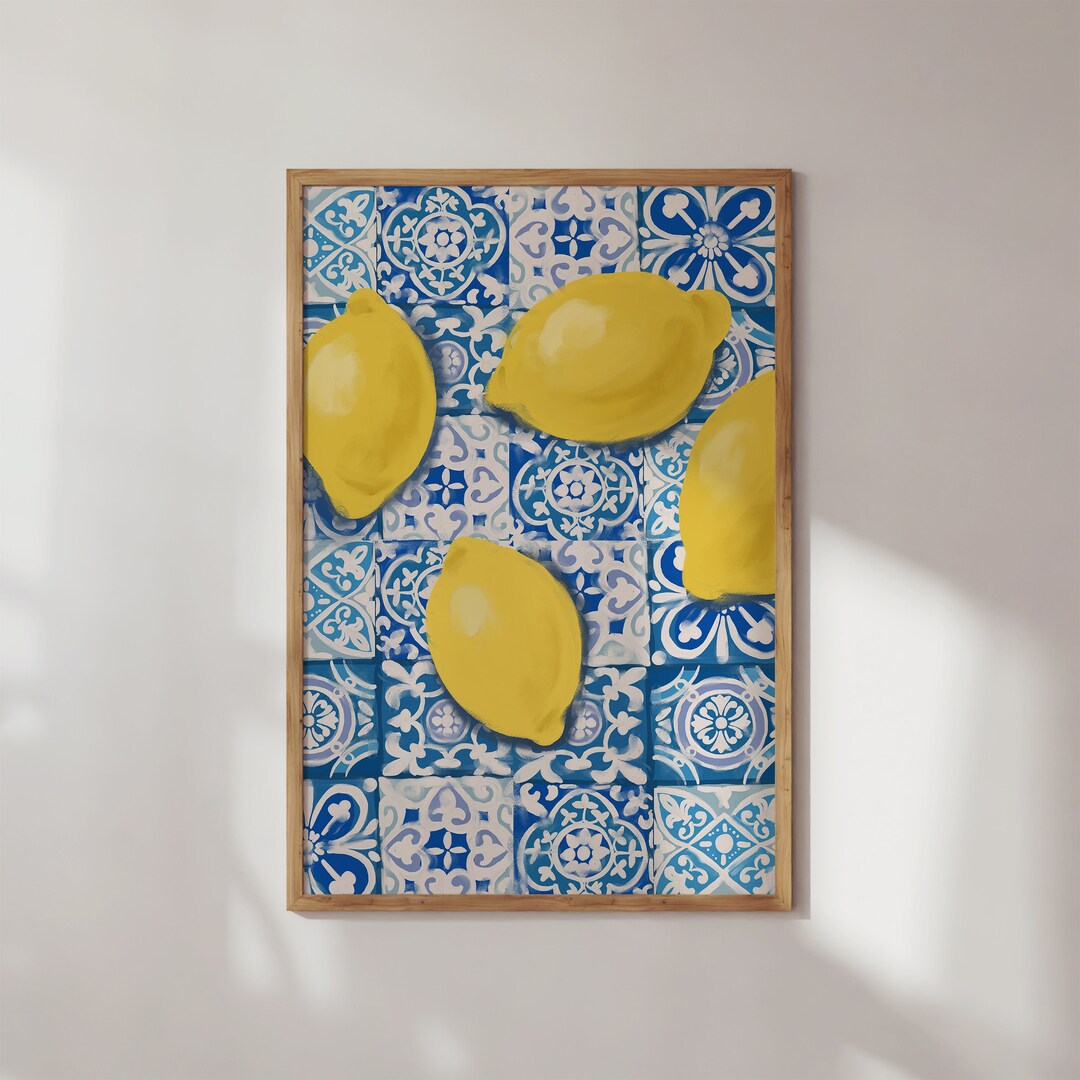 Lemon Kitchen Print: Blue Tile Wall Art (digital Download) - Etsy