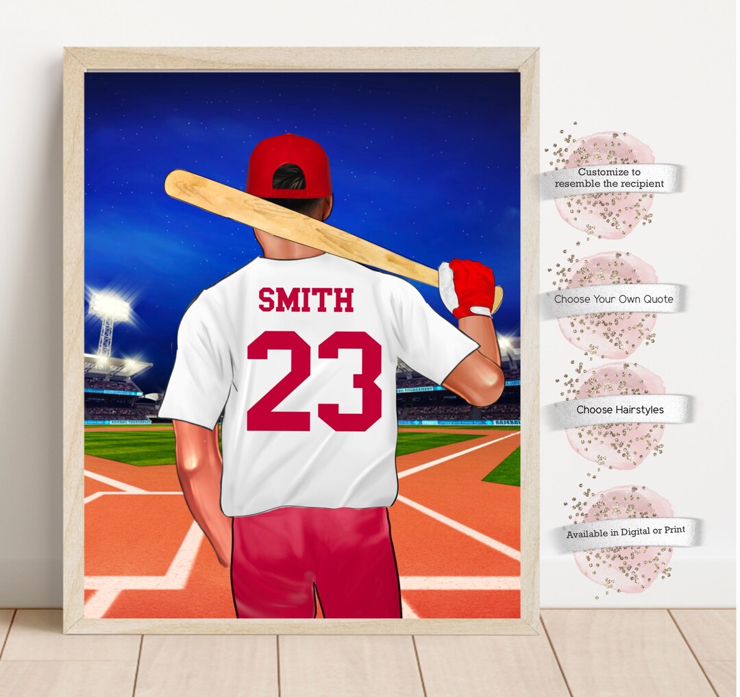 Personalized Baseball Player Print, Custom Uniform Included, Softball ...