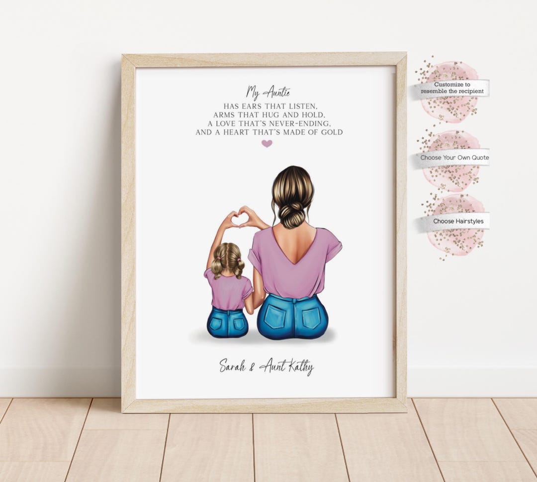 Personalized Aunt & Niece Portrait Print, Custom Auntie Gift, Gift for ...