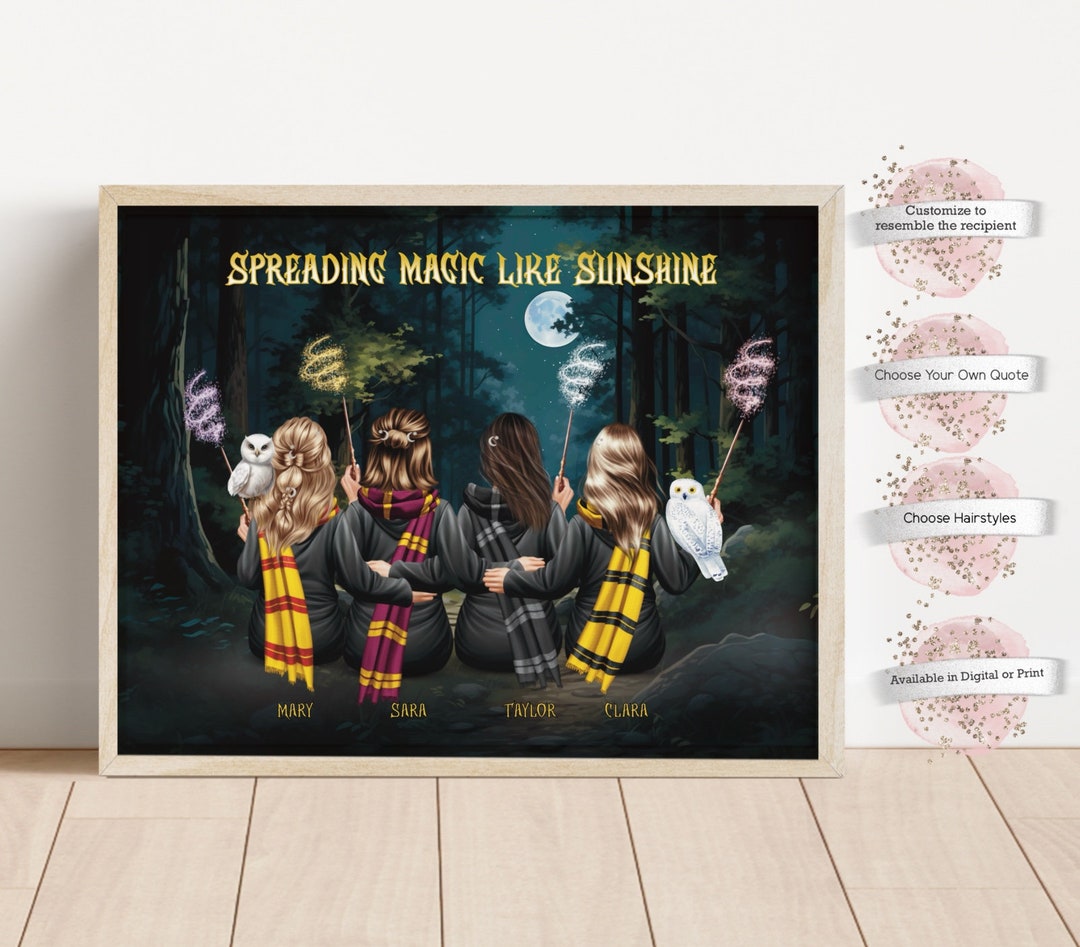 Personalized Wizard Friends Portrait , Magical School Gift, Wizards and ...