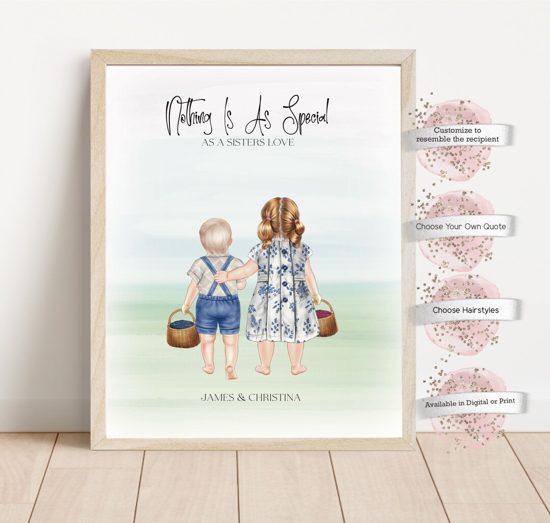 Personalized Sibling Illustration, Custom Family Portrait , Brother ...