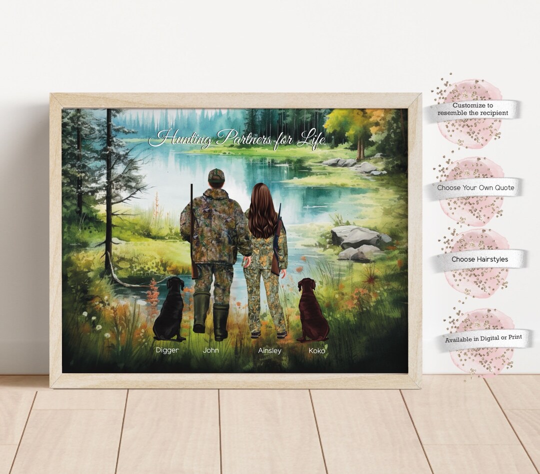 Personalized Hunting Couple Print, Family Portrait, Gift for Hunters ...