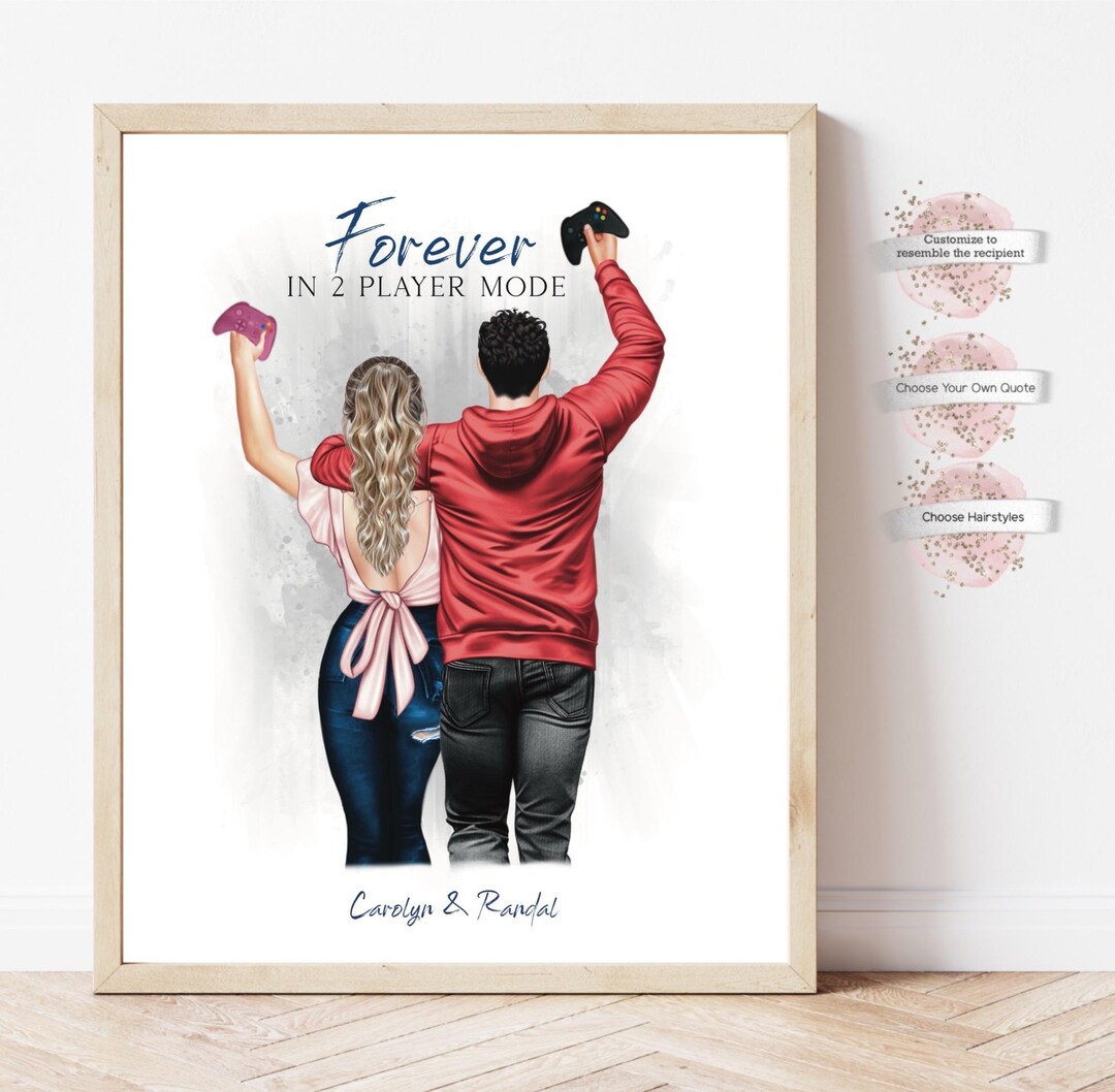 Personalized Gamer Couple Portrait , Video Game Wall Art, Video Games ...
