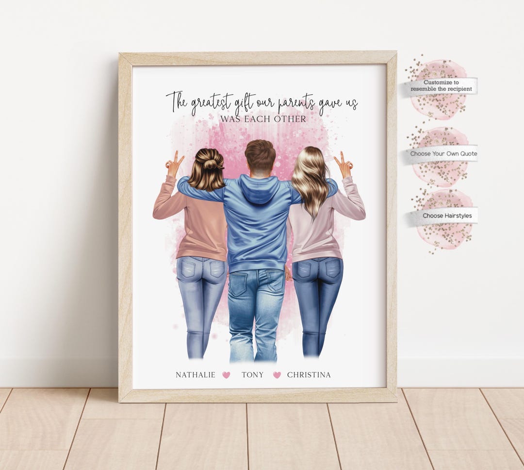 Personalized Sibling Print, Custom Family Portrait, Gift for Sister ...