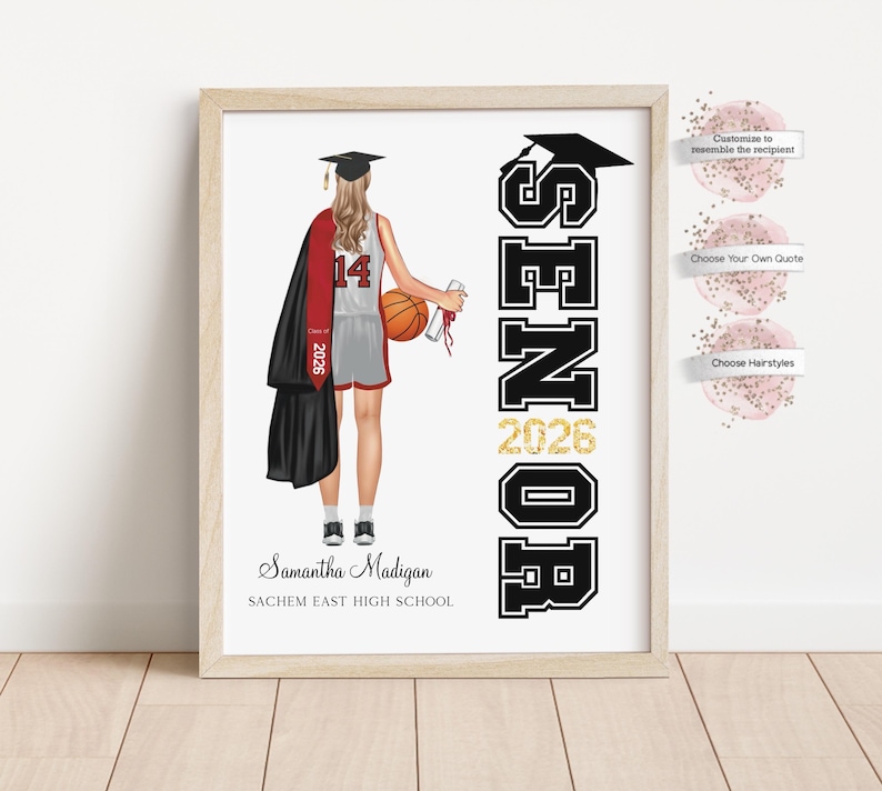 Personalized 2026 Senior Basketball Graduation Print, Custom Uniform ...