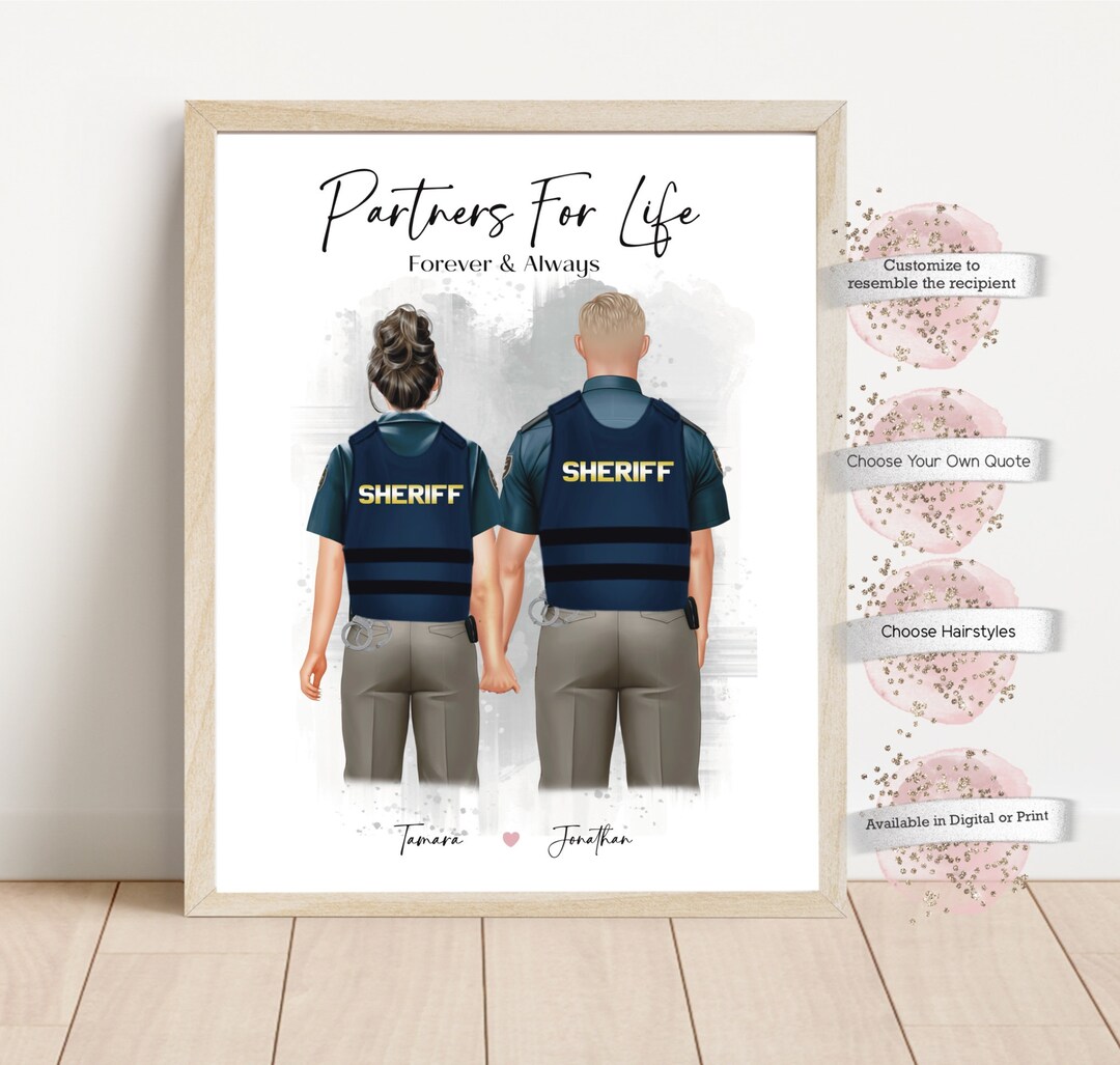 Personalized Police Officer Couple Print, Custom Uniforms & Hairstyles ...