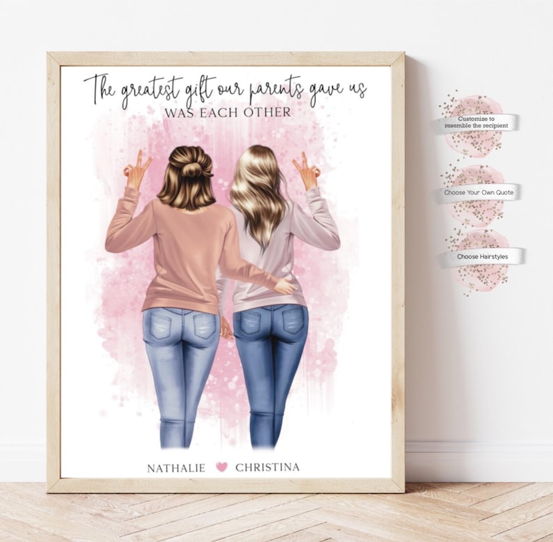 Personalized Sibling Print, Custom Family Portrait , Gift for Sister ...