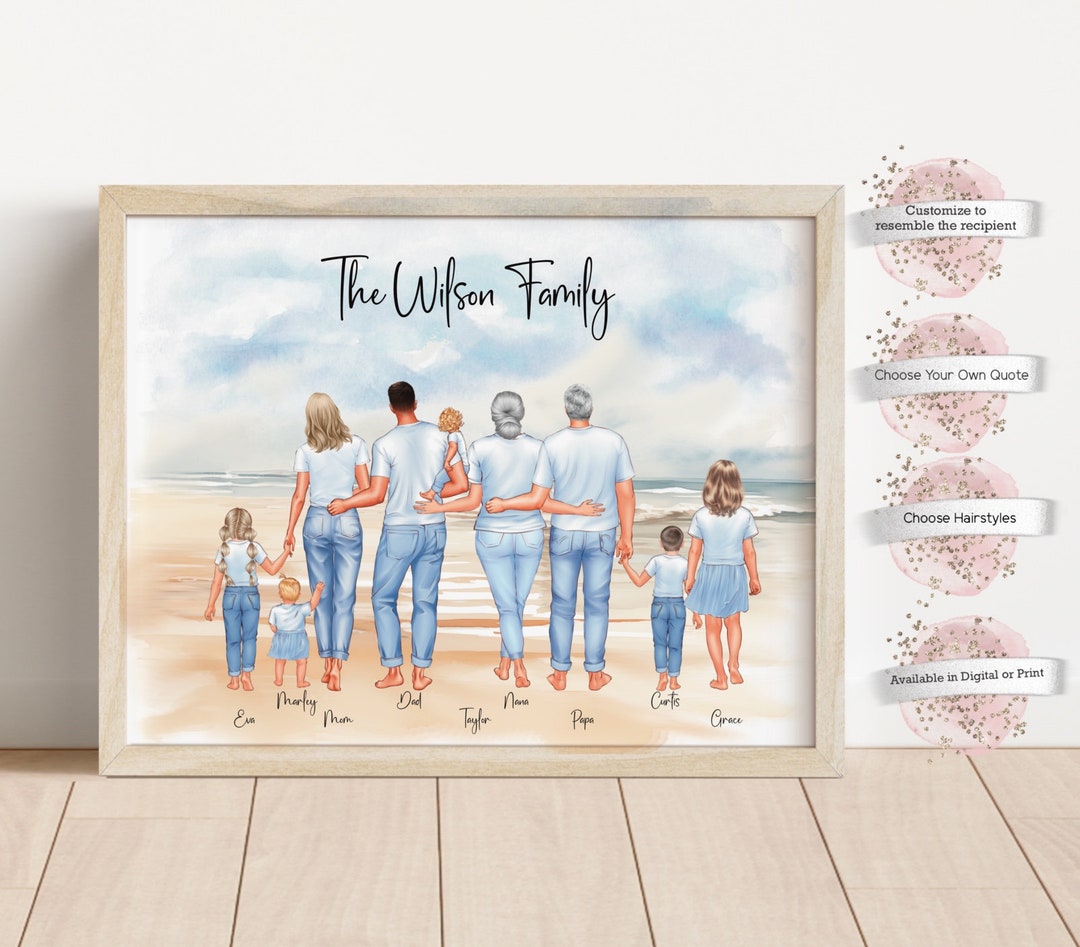 Personalized Family Portrait on Beach, Custom Family Print, Family ...