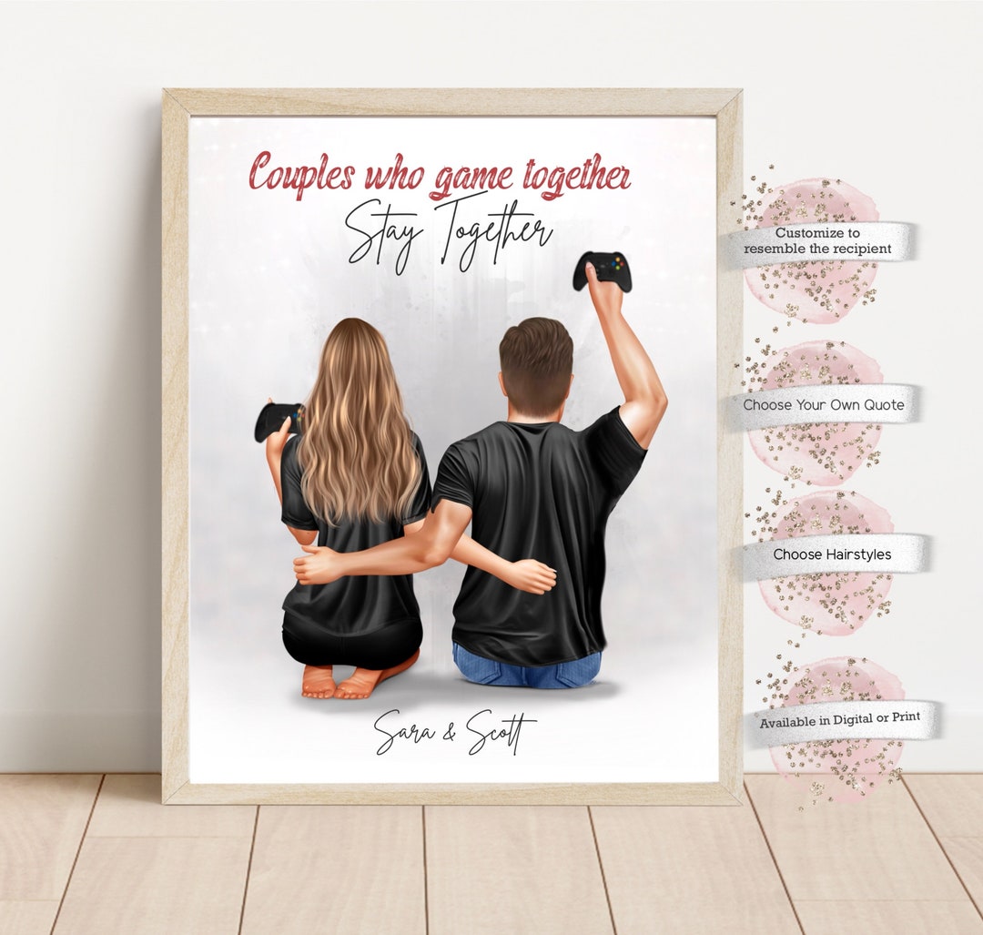 Personalized Video Gamer Couple Print, Custom Gaming Wall Art, Gamer ...