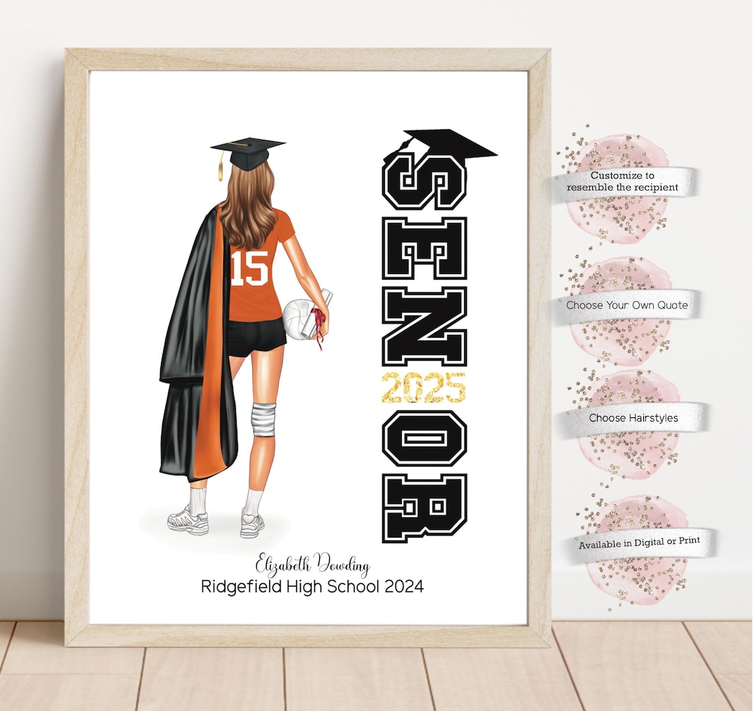 Personalized 2026 Senior Volleyball Graduate Print, Custom Uniform ...