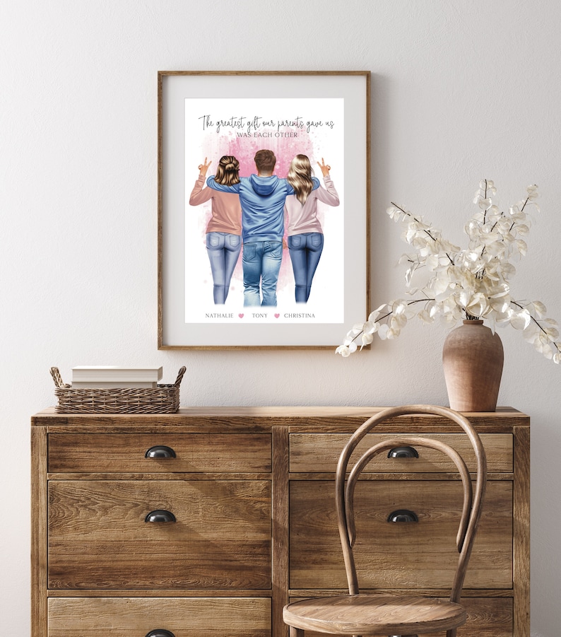 Personalized Sibling Print, Custom Family Portrait , Gift for Sister ...