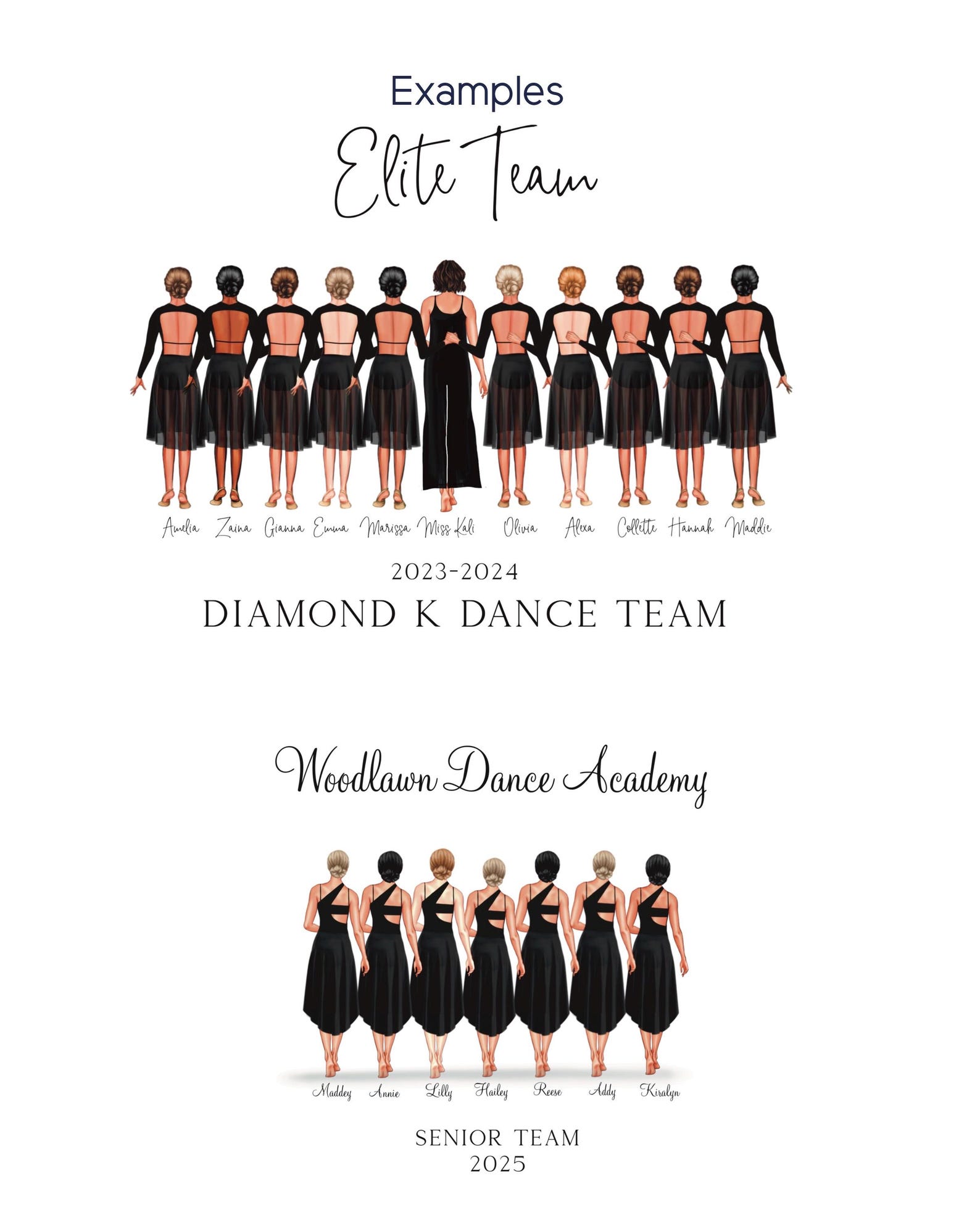 Personalized Dance Team Portrait, Gift for Dancers, Dance Team Portrait ...