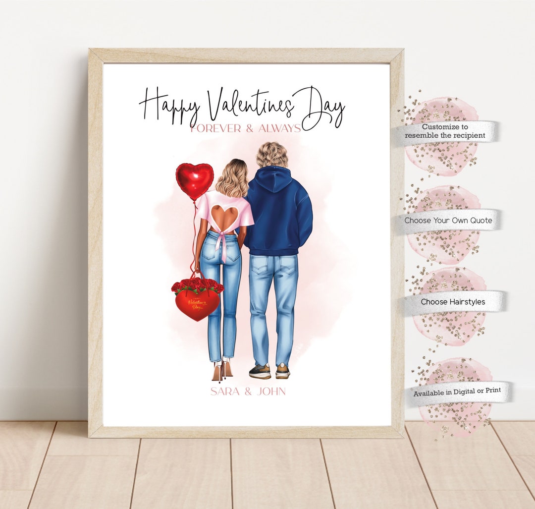 Personalized Couple Portrait , Happy Valentines Day, Valentines Day ...