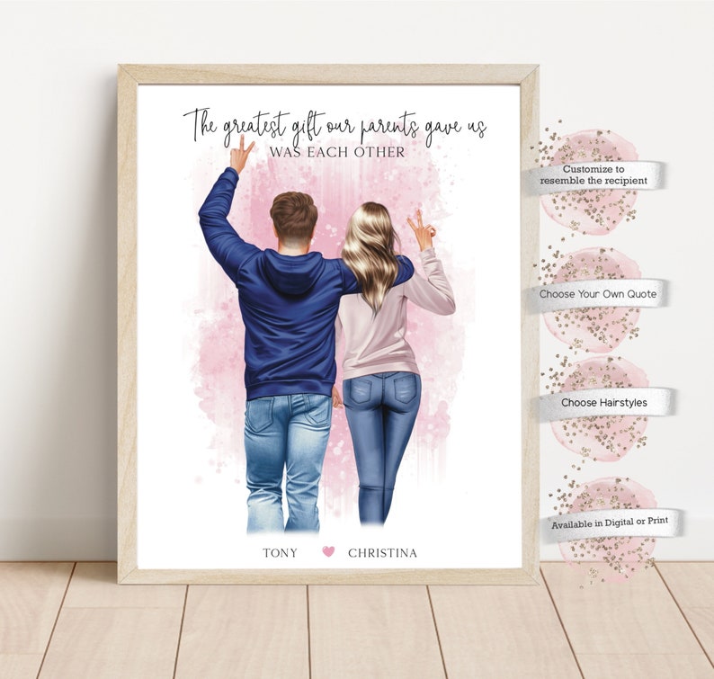 Personalized Sibling Print, Custom Family Portrait, Gift for Sister ...
