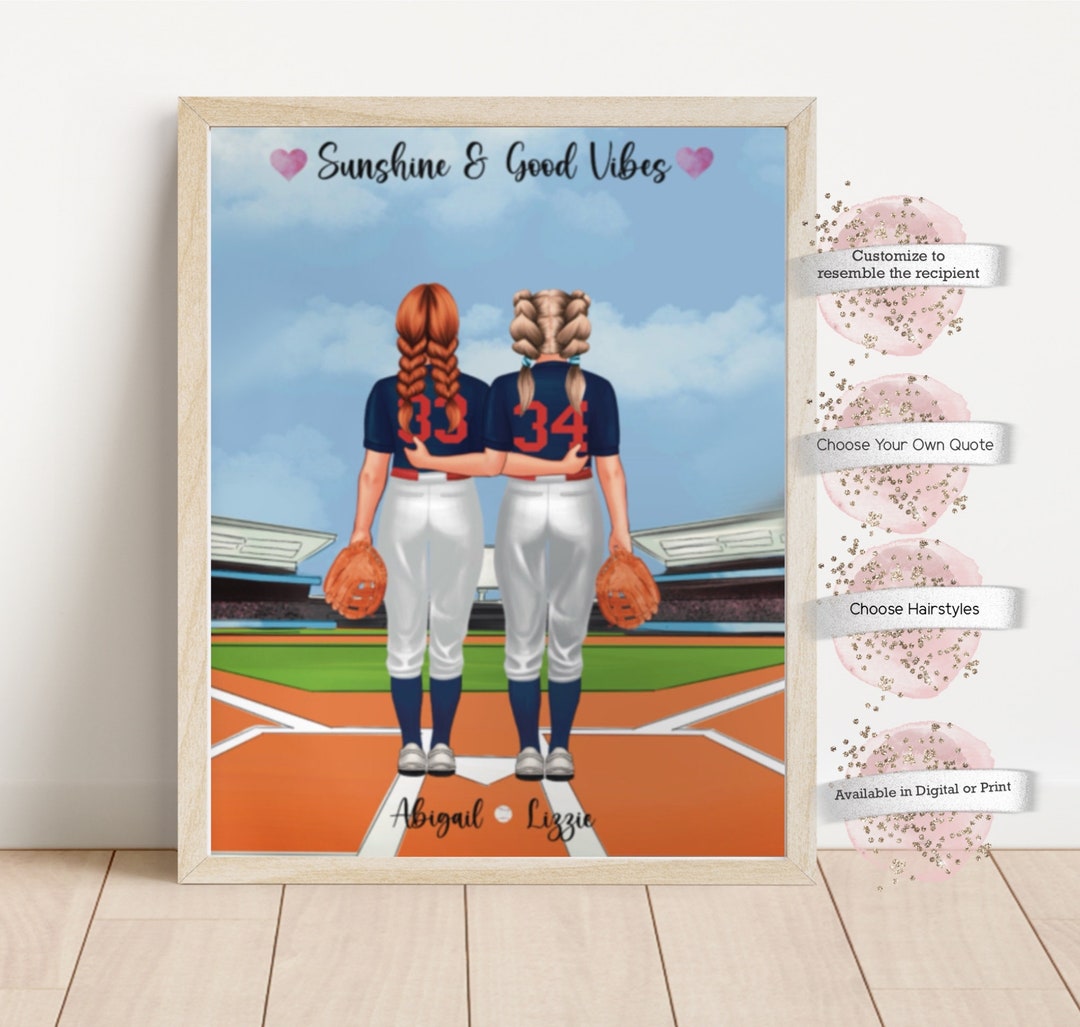 Personalized Softball Friends Print, Custom Team Illustration Digital ...
