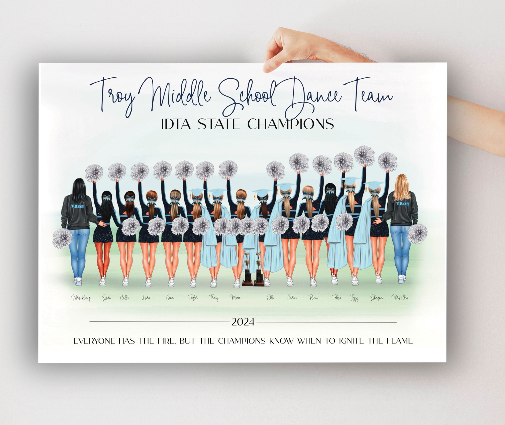 Personalized Cheerleading Squad Print, Cheer Team Gift, Custom Uniform ...