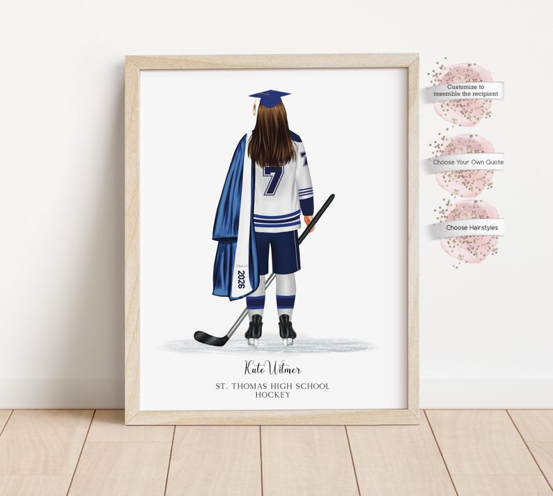 Personalized 2026 Senior Hockey Graduation Print, Custom Uniform ...