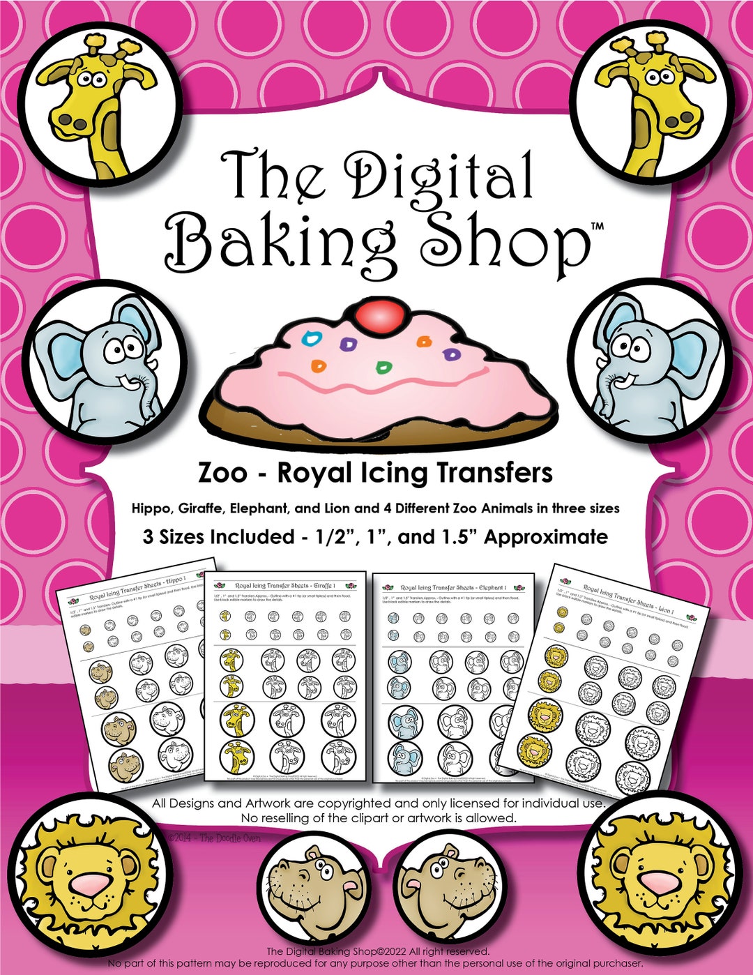 Zoo Animals - Royal Icing Transfer Sheets - Lion, Giraffe, Elephant and ...