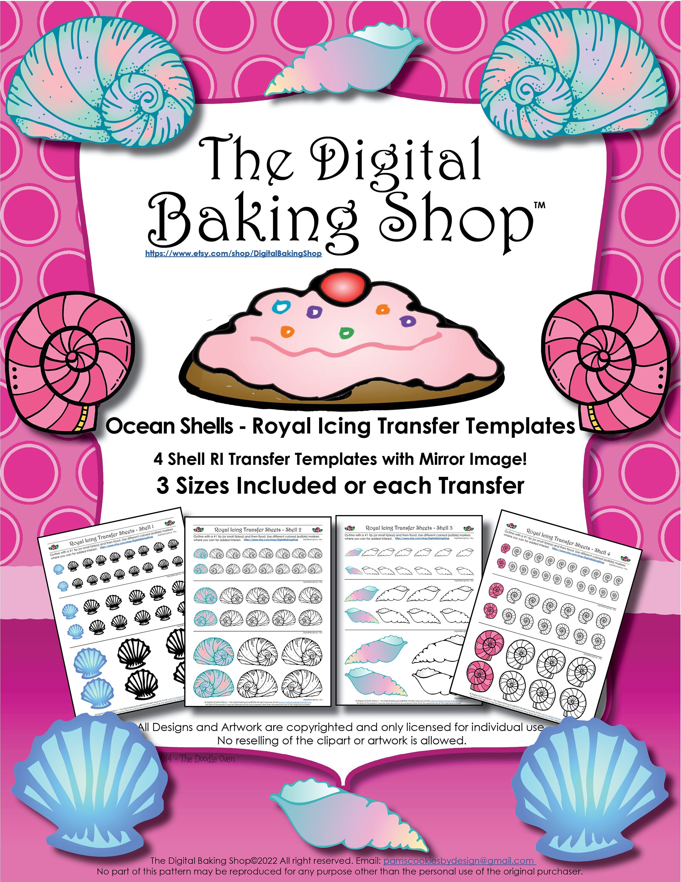 Shells- 4 Shell Templates - Royal Icing Transfer Templates for Cookies ...