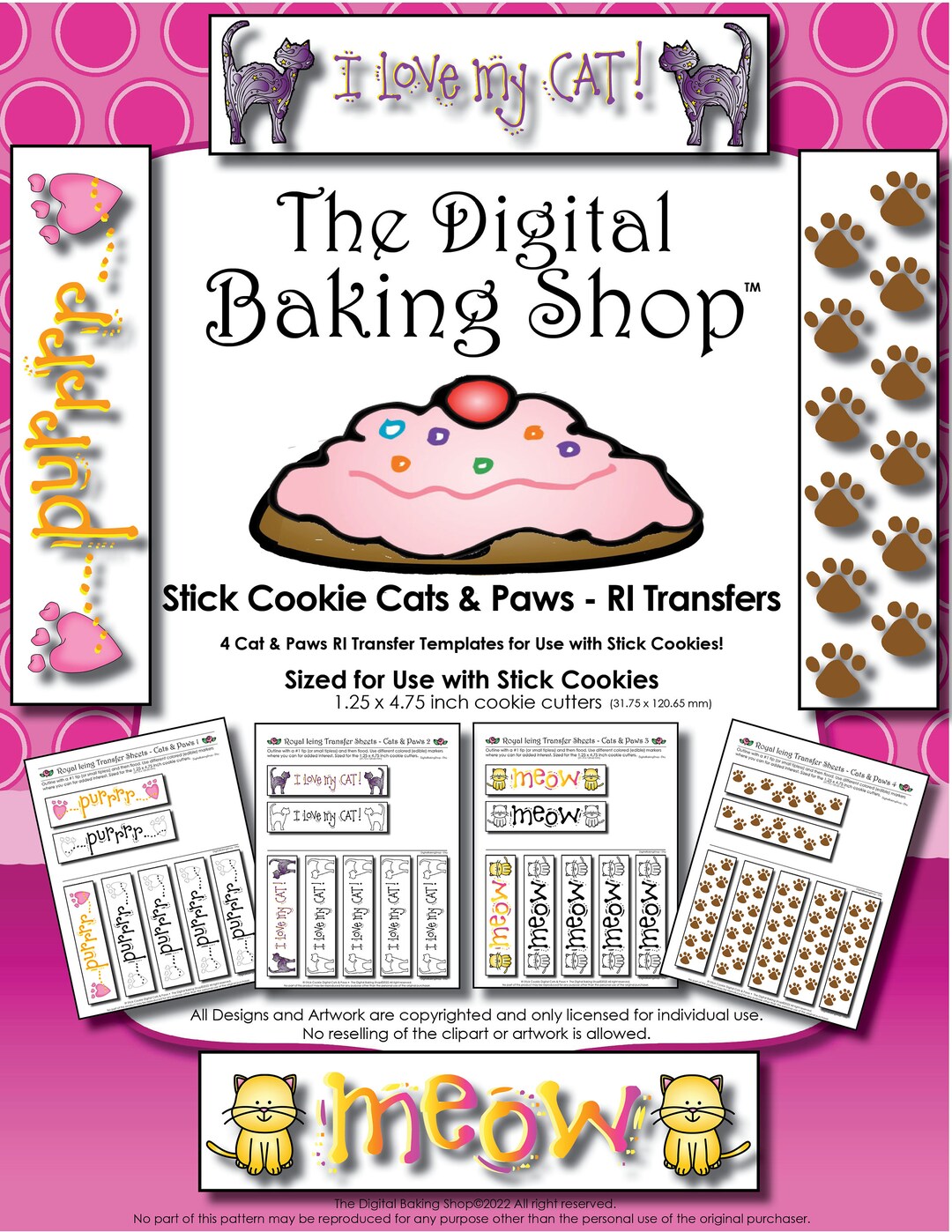 Stick Cookies - Cats & Paws Theme - Royal Icing Transfer Templates for ...