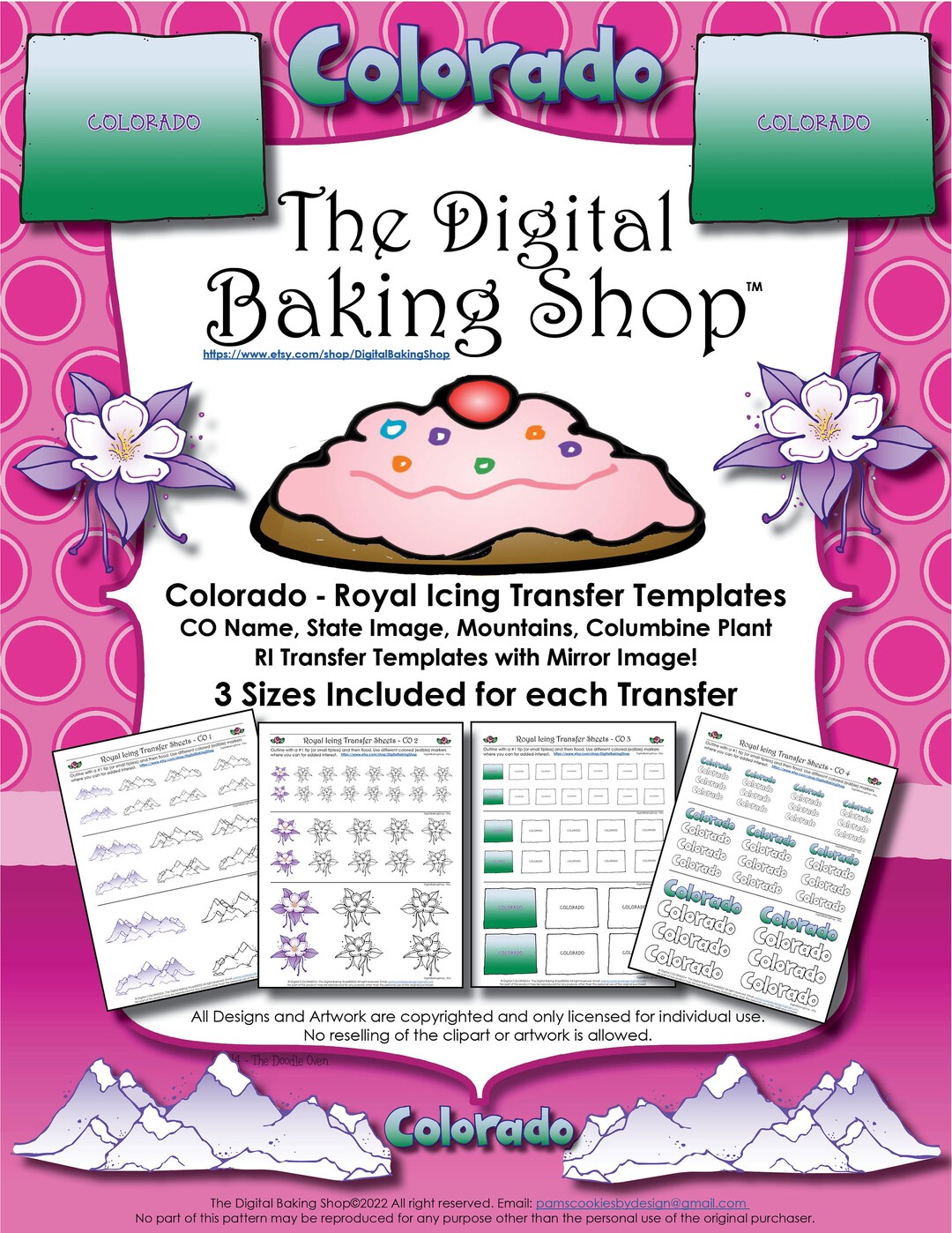 Colorado - Royal Icing Transfer Templates CO Name, State Image ...