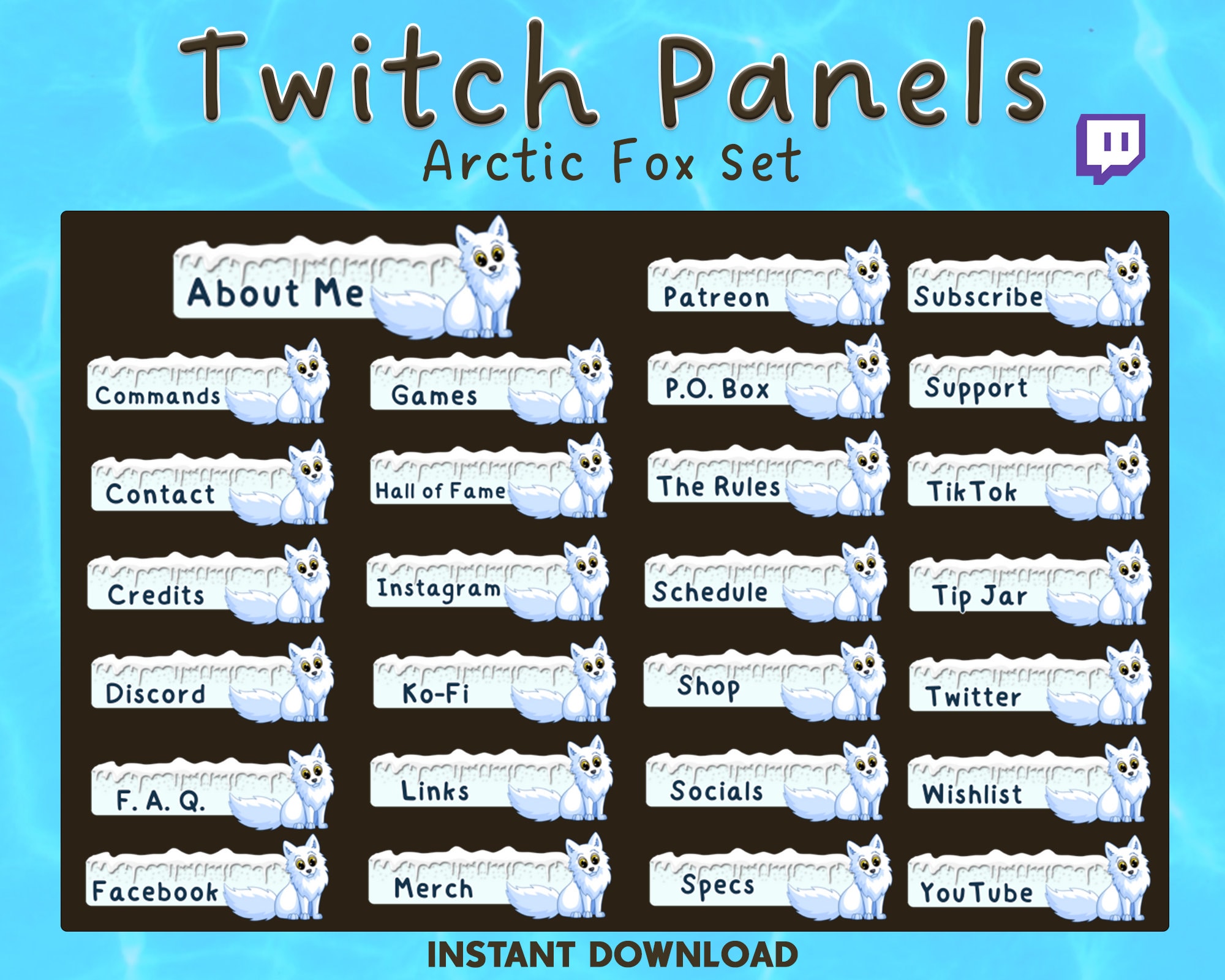 28x Arctic Fox Twitch Stream Panels | Streamer Assets | Panels Pack ...