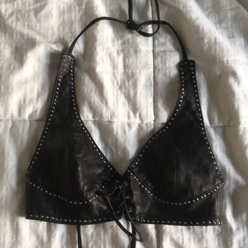 Vintage One of a Kind Studded Leather Bralette Crop Top - Etsy