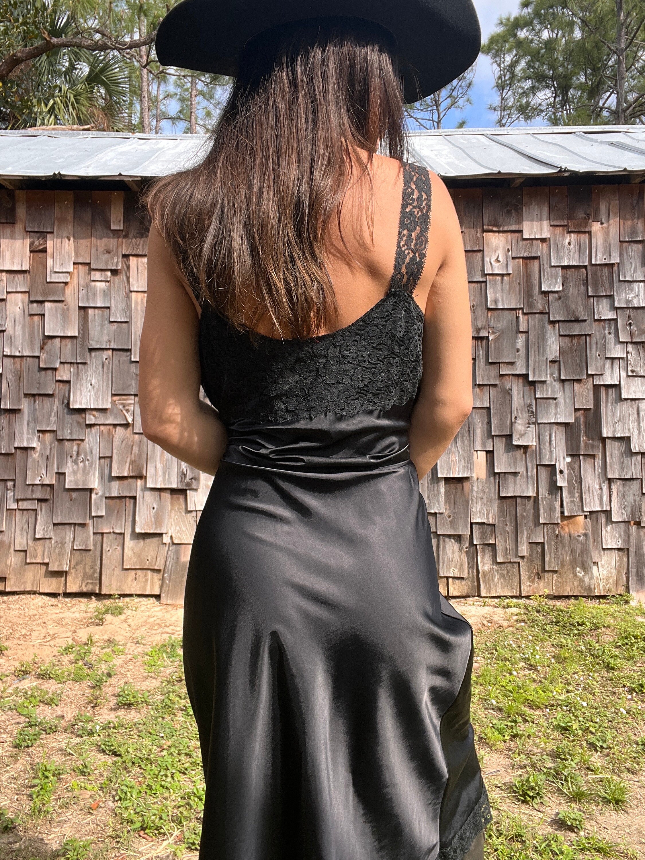 Vintage Black Magic Satin Lace Slip Dress - Etsy