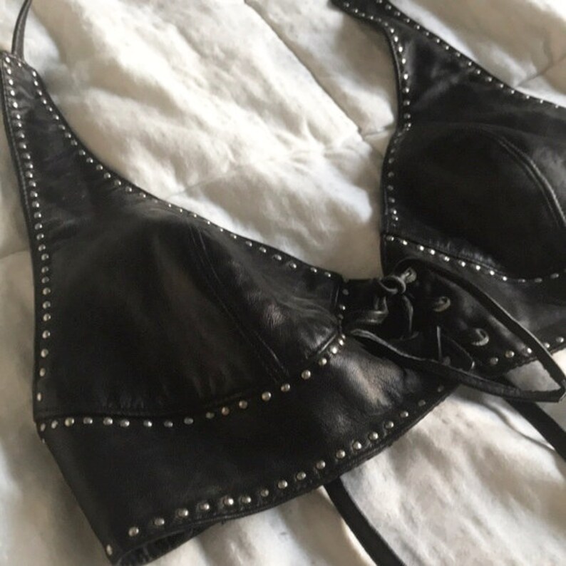 Vintage One of a Kind Studded Leather Bralette Crop Top - Etsy