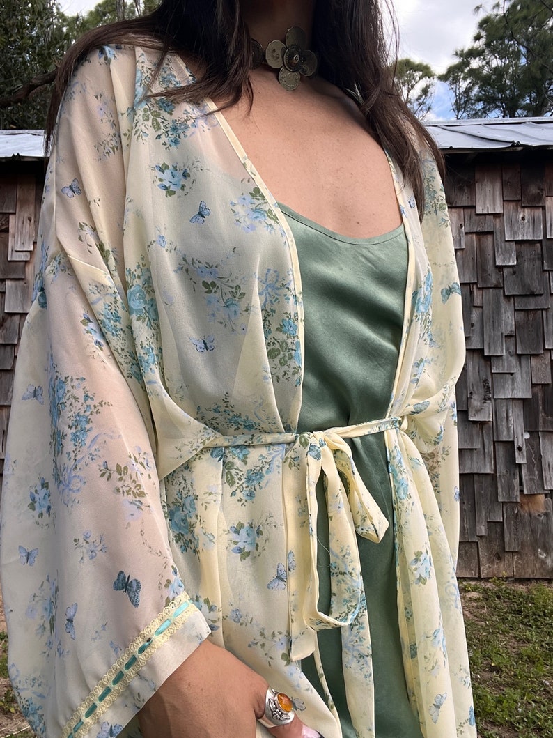 Vintage Whimsical Floral Butterfly Sheer Duster - Etsy