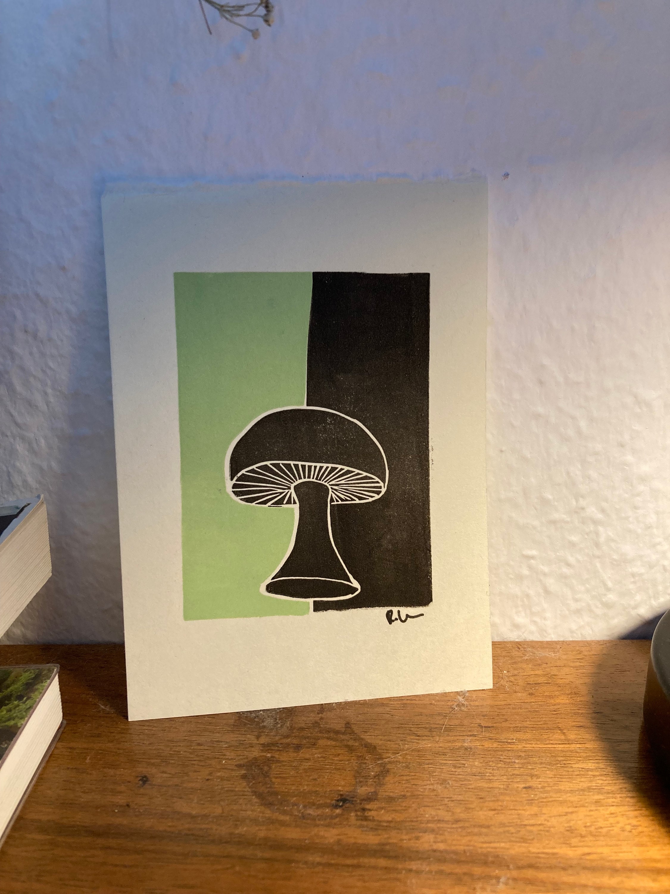 Two-color Lino Print Mushrooms - Etsy UK