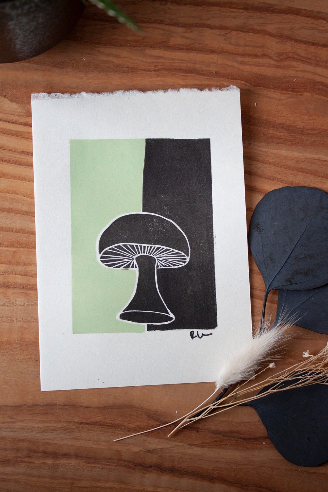 Two-color Lino Print Mushrooms - Etsy UK
