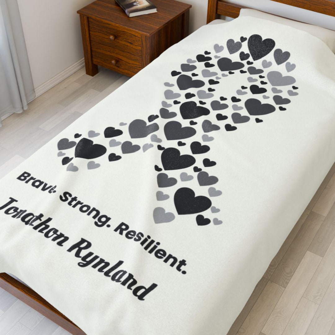 Melanoma Skin Cancer Blanket, Brave Strong Resilient Black Ribbon ...
