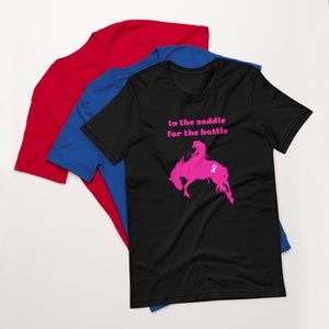 In the Saddle for the Battle Breast Cancer Pink Ribbon Bucking Horse T ...