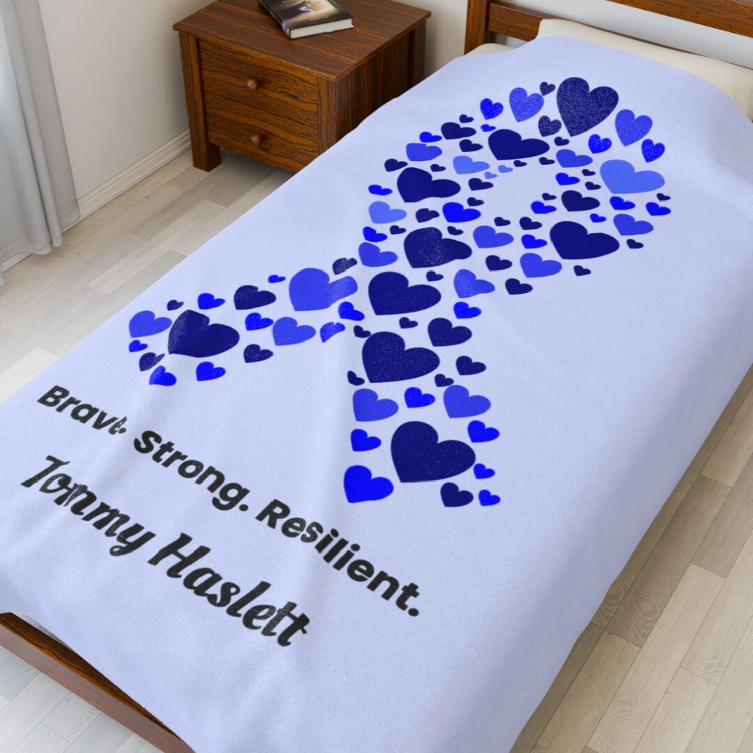 Colorectal Colon Cancer Blue Ribbon Heart Blanket, Brave Strong ...