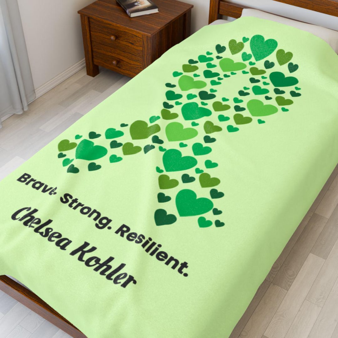 Liver Cancer Green Ribbon Blanket, Personalized Name Blankie, Cancer ...
