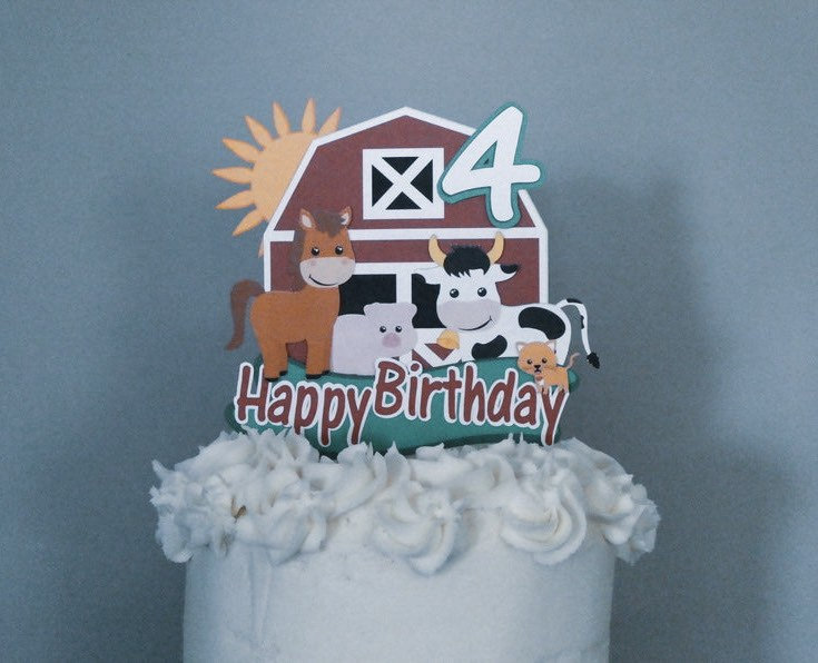 Personalized Farm Themed Cake Topper - Red and Green - Etsy