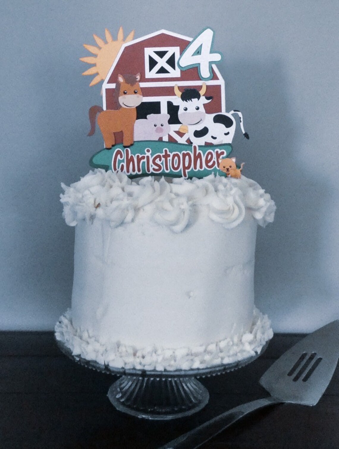 Personalized Farm Themed Cake Topper - Red and Green - Etsy
