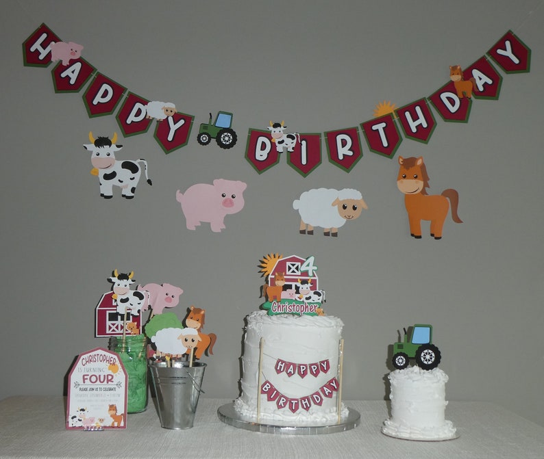 Personalized Farm Themed Cake Topper - Red and Green - Etsy