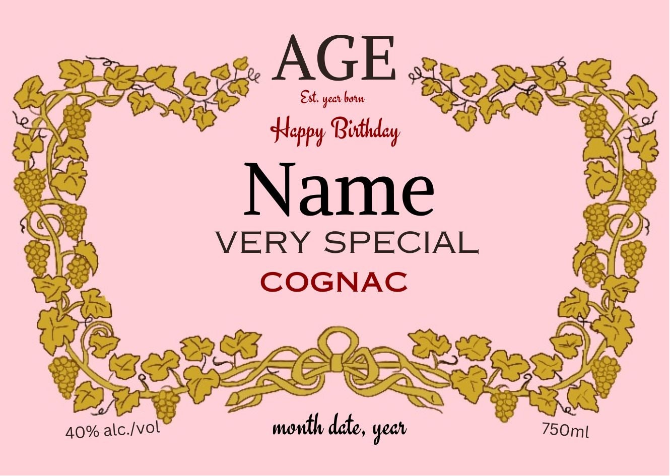 Editable Light Pink Hennessy Custom Birthday Label 750 Ml Bottle - Etsy