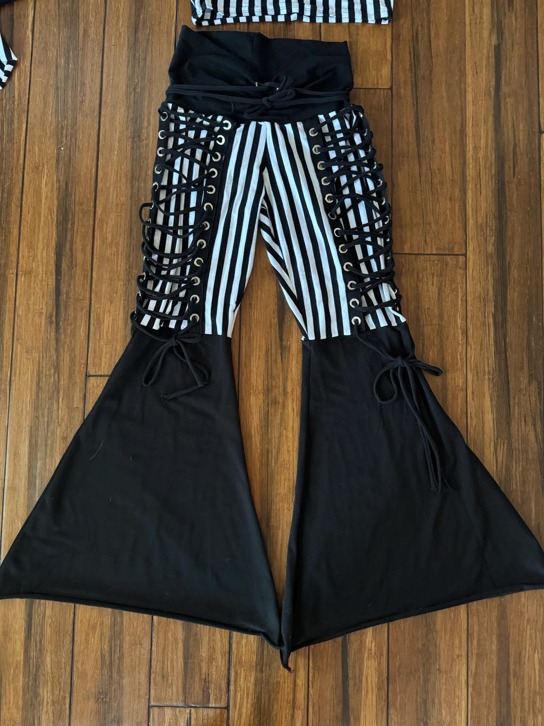 MTO Lace up Circus Bell Bottoms, Fire Safe Cotton, B/w Strip Fabric ...