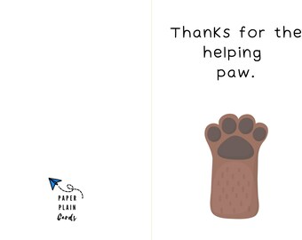 Paw Print Thank You Card - Etsy