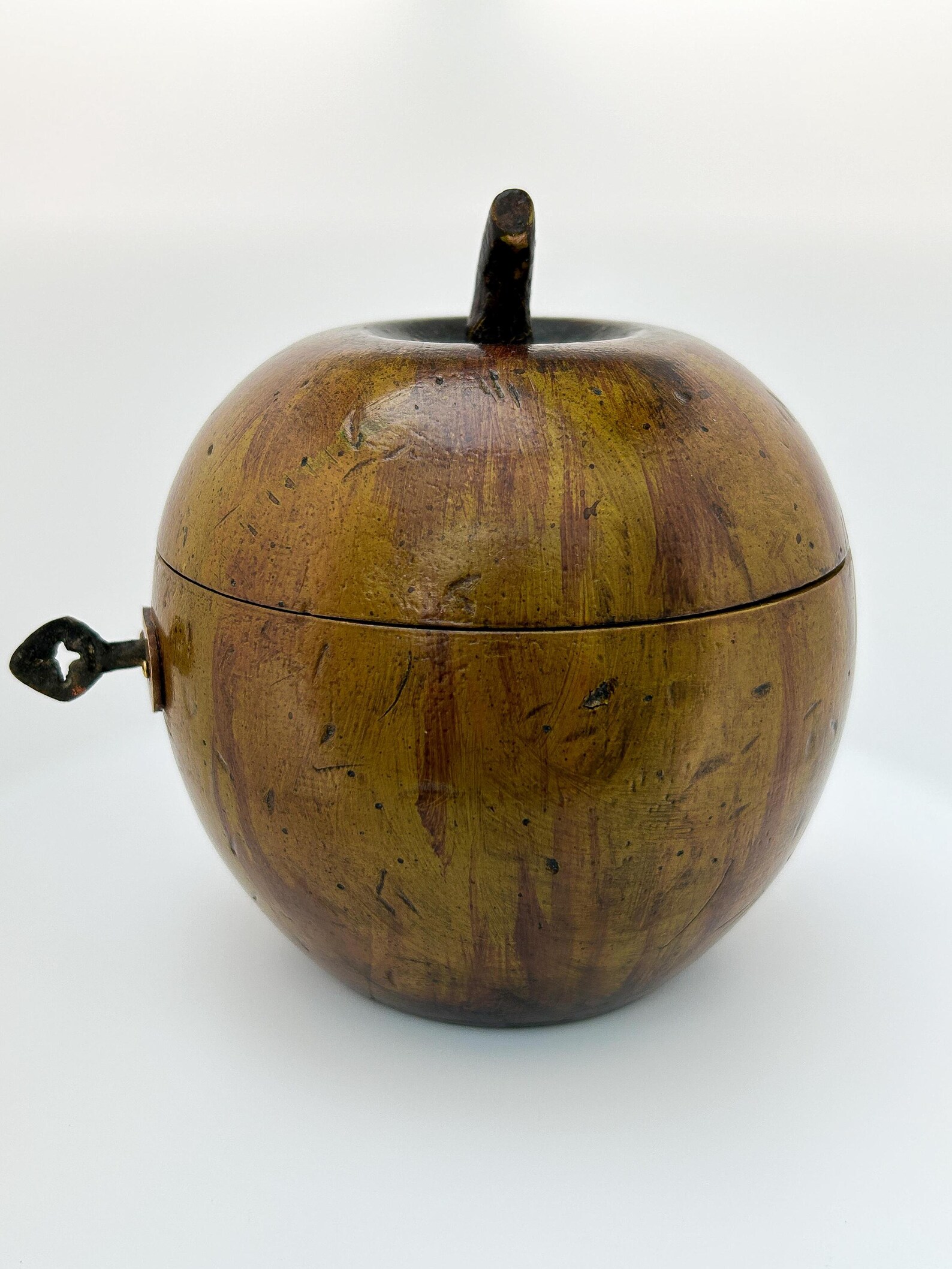 Wooden Painted Apple Shaped Tea Caddy, Fruit Wood Storage Green Box ...