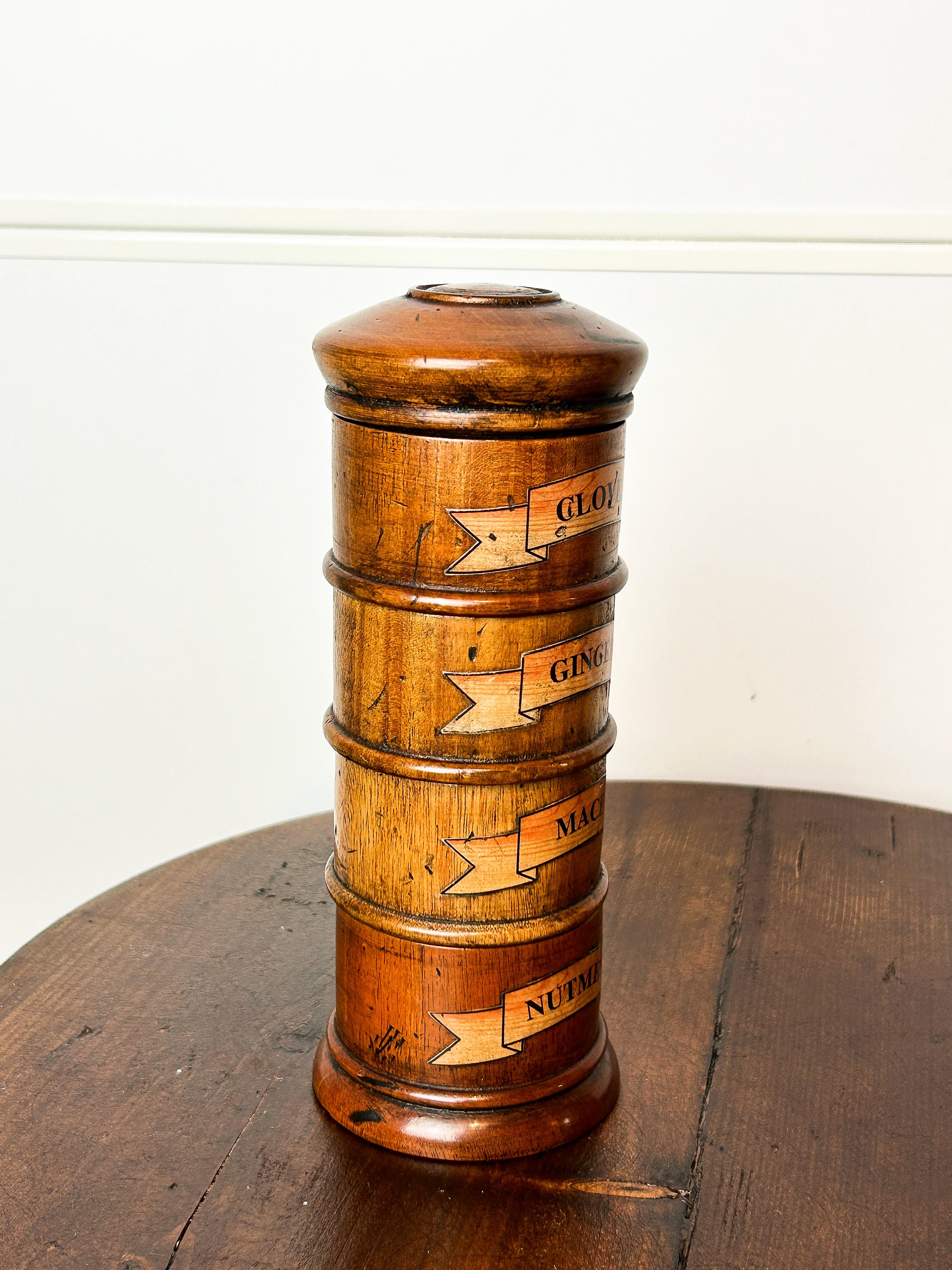 Vintage Wooden Spice Rack Tower, Storage Box, Kitchen Novelty Stacking ...